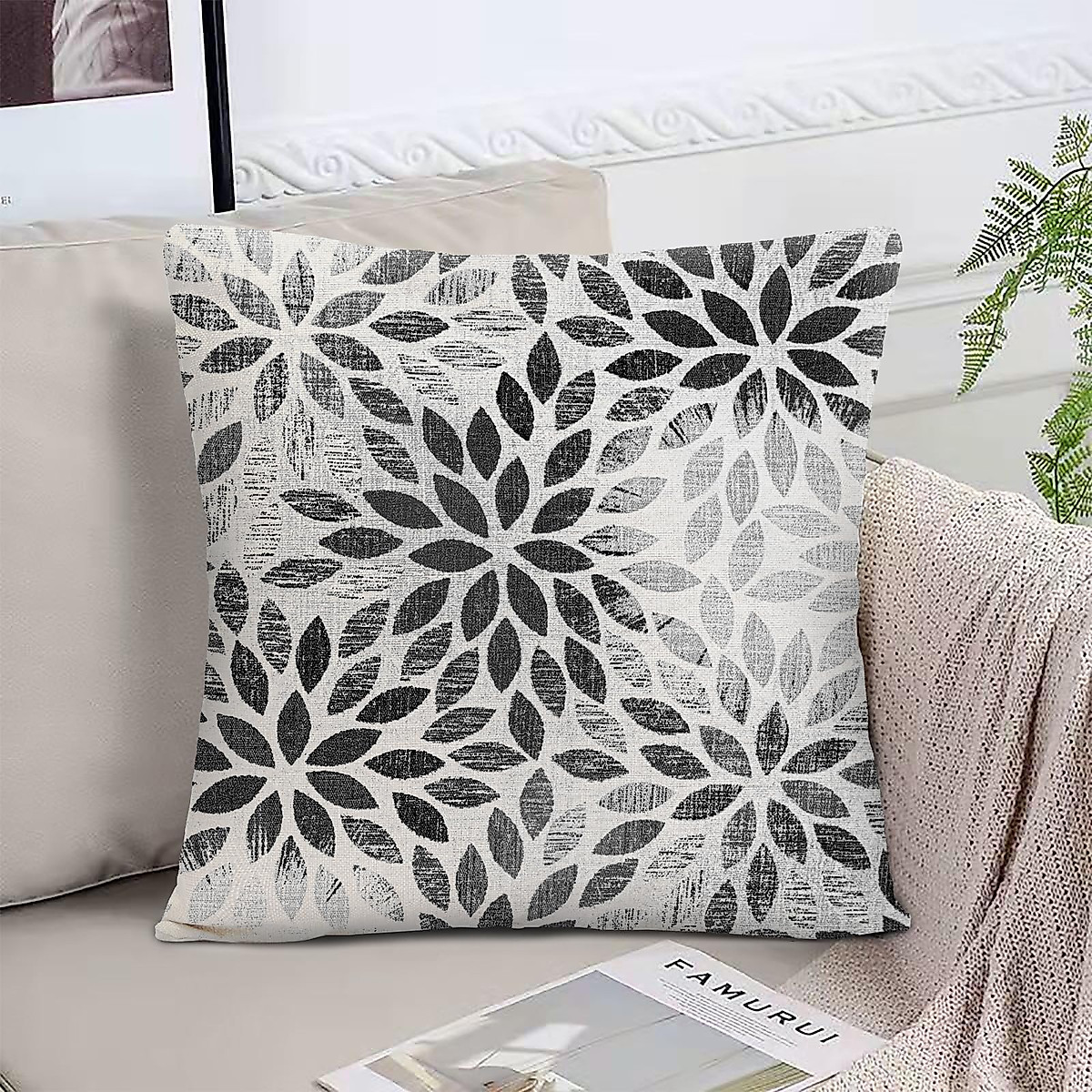 Snycler Dahlia Pillow Covers 18x18 Inch Set of 2 Summer Rust Geometric Flower Outdoor Decorative Throw Pillows Farmhouse Rust Black Pillow Case Linen Square Cushion Cover for Home Sofa Living Room