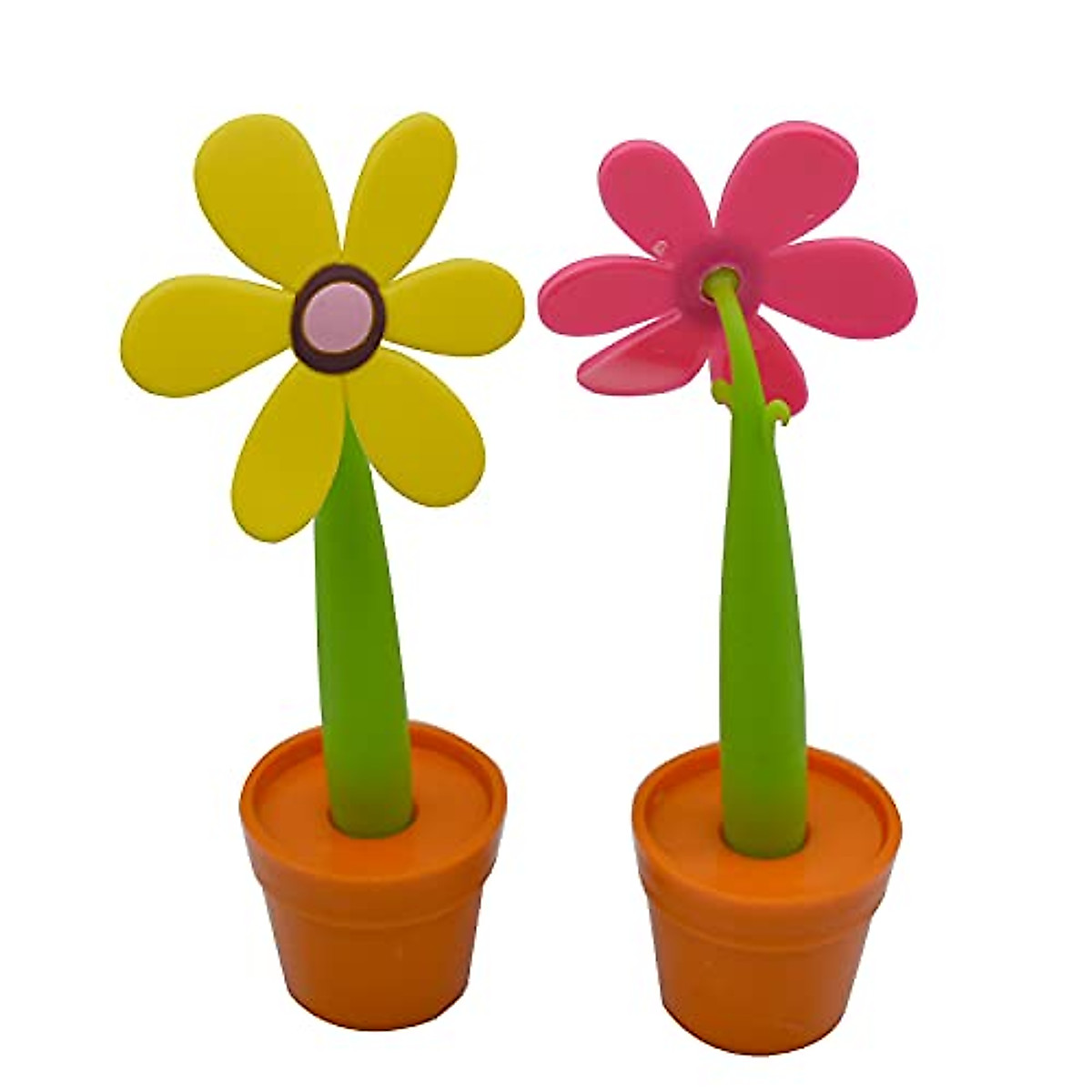Maydahui 4PCS Flower Ballpoint Pens with Plant Pot Stand on Desk Set Blue Gel Ink Cute Creative Design Colorful for Student Party Valentine's Day