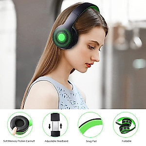 IFECCO Wireless Bluetooth Headphones Over Ear with Build-in Microphone and 3.5mm Cable for Wired Headset Mode with Comfortable Soft Earpads Long Battery Life HD Stereo Sound (Green)