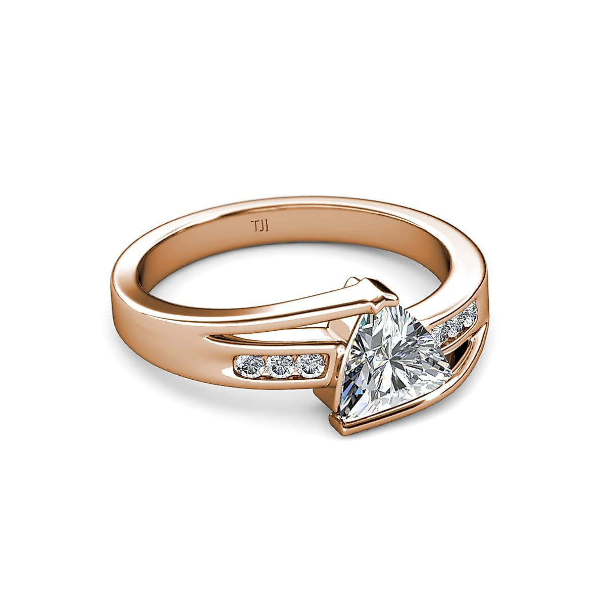 Trillion Cut Forever Brilliant Moissanite & Diamond 1 ctw Women Engagement Ring 14K Rose Gold-6.0