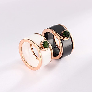 Natural Chrome diopside Rose Gold Over Sterling Silver Ring 0.6ctw with White or Black Ceramic (White, 7)