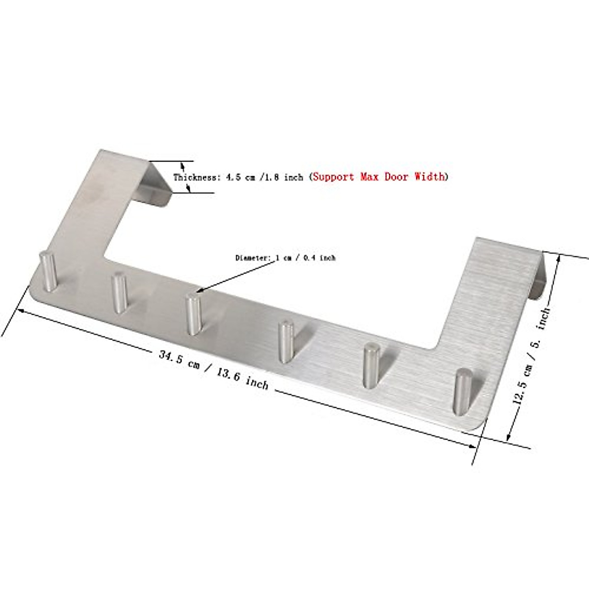 eoocvt Stainless Steel Over The Door Hook Organizer Rack - Space Saving Hanger, 6 Hooks, Brushed Nickel