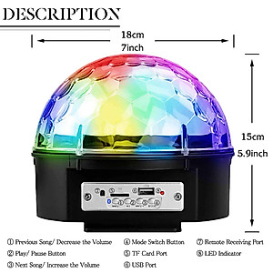 YouOKLight Disco Light, 9 Color LED Music Crystal Ball, Sound Activated, Remote Control, for Party, Home, Room, Dance, Birthday Gift, Kids Club