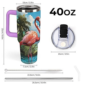 Tropical Flamingo Insulated Tumbler with Lid And Straw Stainless Steel Travel Coffee Mug 40oz Violet-style