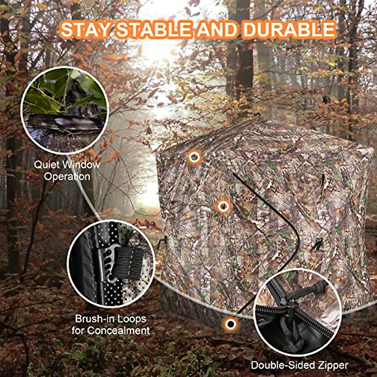 Uyittour Hunting Blind, Ground Blinds for Deer Hunting 2-3 Person, 270 Degree See Through Pop Up Blind Hunting Tent with Tripod Chair for Turkey and Deer Hunting