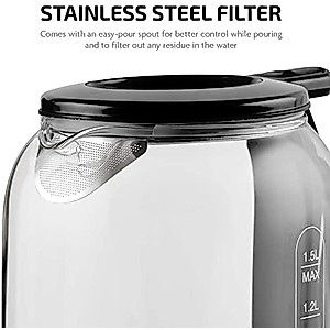 Ovente Electric Glass Kettle 1.5 Liter 1500W Power Portable Instant Hot Water Boiler Heater with ProntoFill Tech & Automatic Shut Off, Fast Boiling Cordless Body for Coffee Milk Tea, Black KG516B