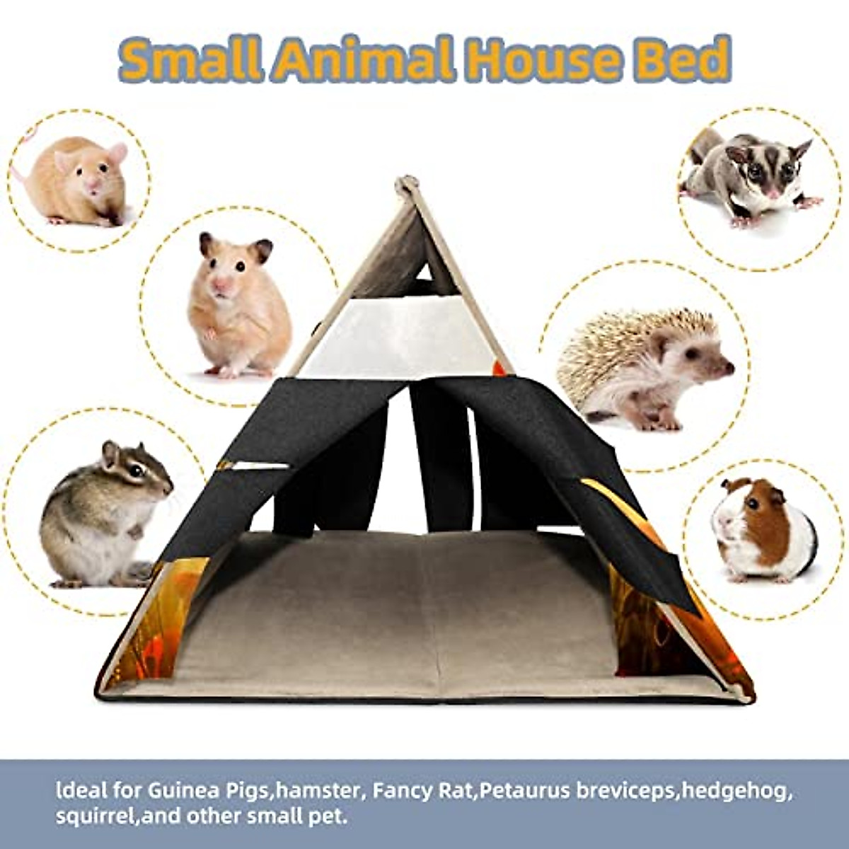 enheng Small Pet Hideout Sunset Poppy Grass Hamster House Guinea Pig Playhouse for Dwarf Rabbits Hedgehogs Chinchillas