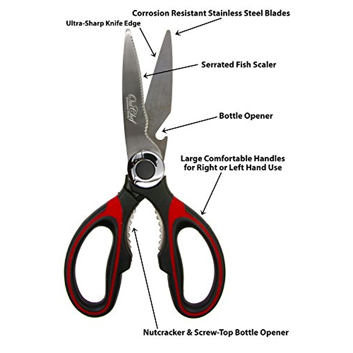 Kitchen Shears, Chef Scissors, Poultry Shears, Meat Shears, Kitchen Scissors with Premium Stainless Steel Blades & Sure-Grip Ergonomic Handles (Red 2-Pack)