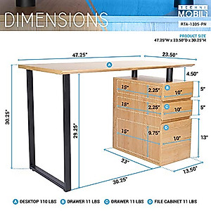 Techni Mobili Computer Desk with Storage and File Cabinet, 30" x 23.6" x 47", Pine