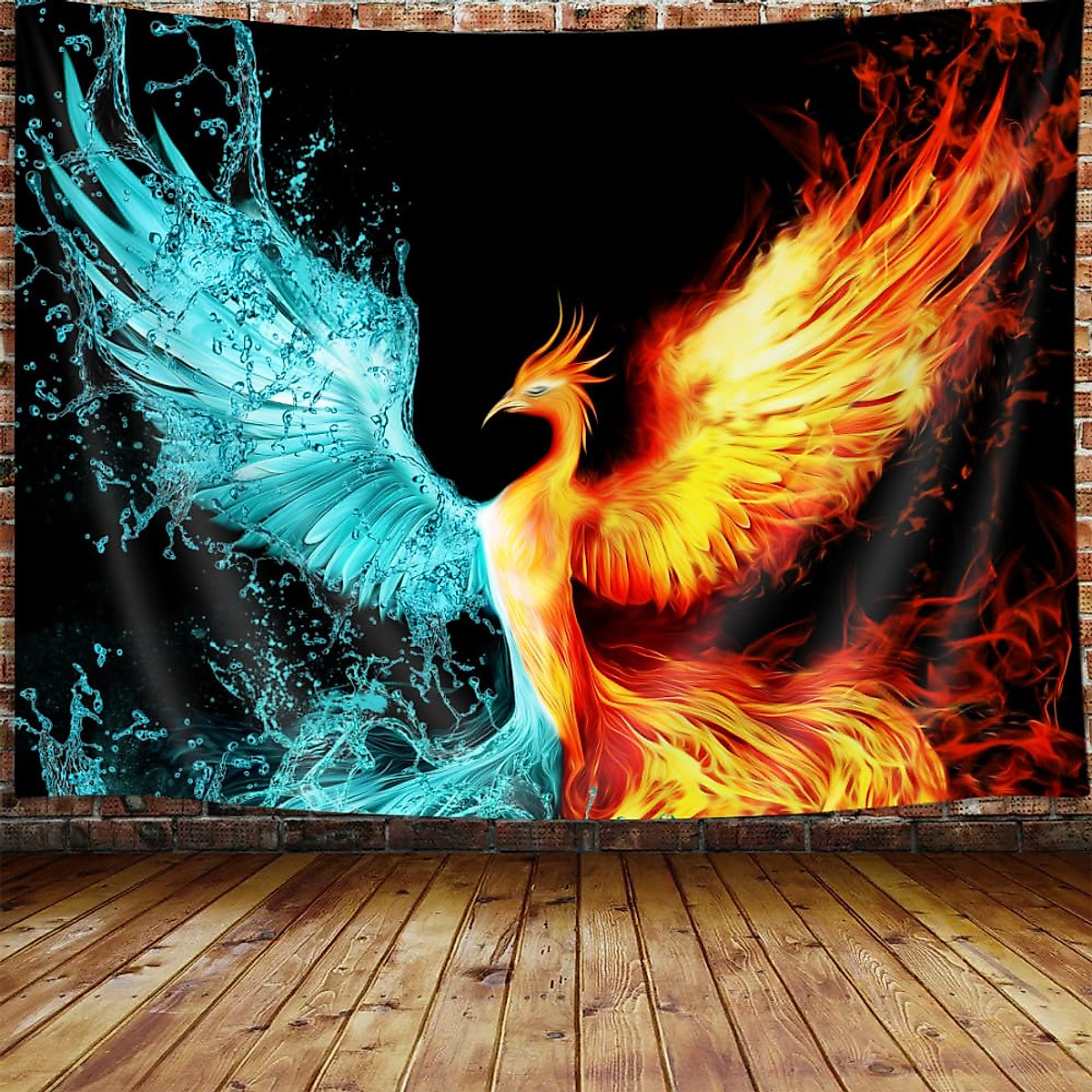 Fantasy Phoenix Tapestry, Water Ice and Fire Rising Phoenix Animal Anime Wall Hanging for Bedroom, Aesthetic Tapestry for Men Beach Blanket College Dorm Home Decor(60X40)