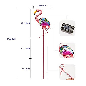 Solar Flamingo Garden Stake Lights, Garden Stake Decorative Yard Art Pink Flamingos for Yard Decorations Metal & Glass Waterproof for Patio Lawn, Thanksgiving Day Christmas Gifts for Vibrant Woman Mom