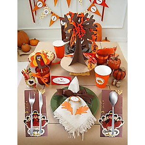 Shenbiadolr 24PCS Turkey Cutlery Utensil Holders – Thanksgiving Day Fall Give Thanks Dinner Party Supplies Decorations