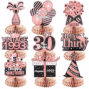 9Pcs 30th Birthday Decorations Men, Rose Gold 30th Birthday Centerpieces for Tables Decorations for Women, Honeycomb Table Topper, Best Gifts for thirty Years Birthday Prarty Decoration Supplies.