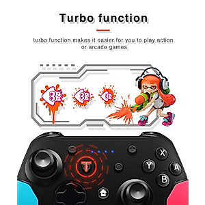 Wireless Switch Pro Controller for Nintendo Switch with Adjustable Turbo Function,Dual Vibration Function,Gyro 6-Axis and High Battery Life. Remote Gamepad Joystick for Switch Console, Red&Blue