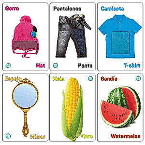 My Touch and Feel English Spanish Bilingual Picture Double Sided Sensory Flash Cards for Infant, Toddlers, Kids, Learn Animals, Fruits, Objects and Vehicles, Fun Learning and Educational Flashcards