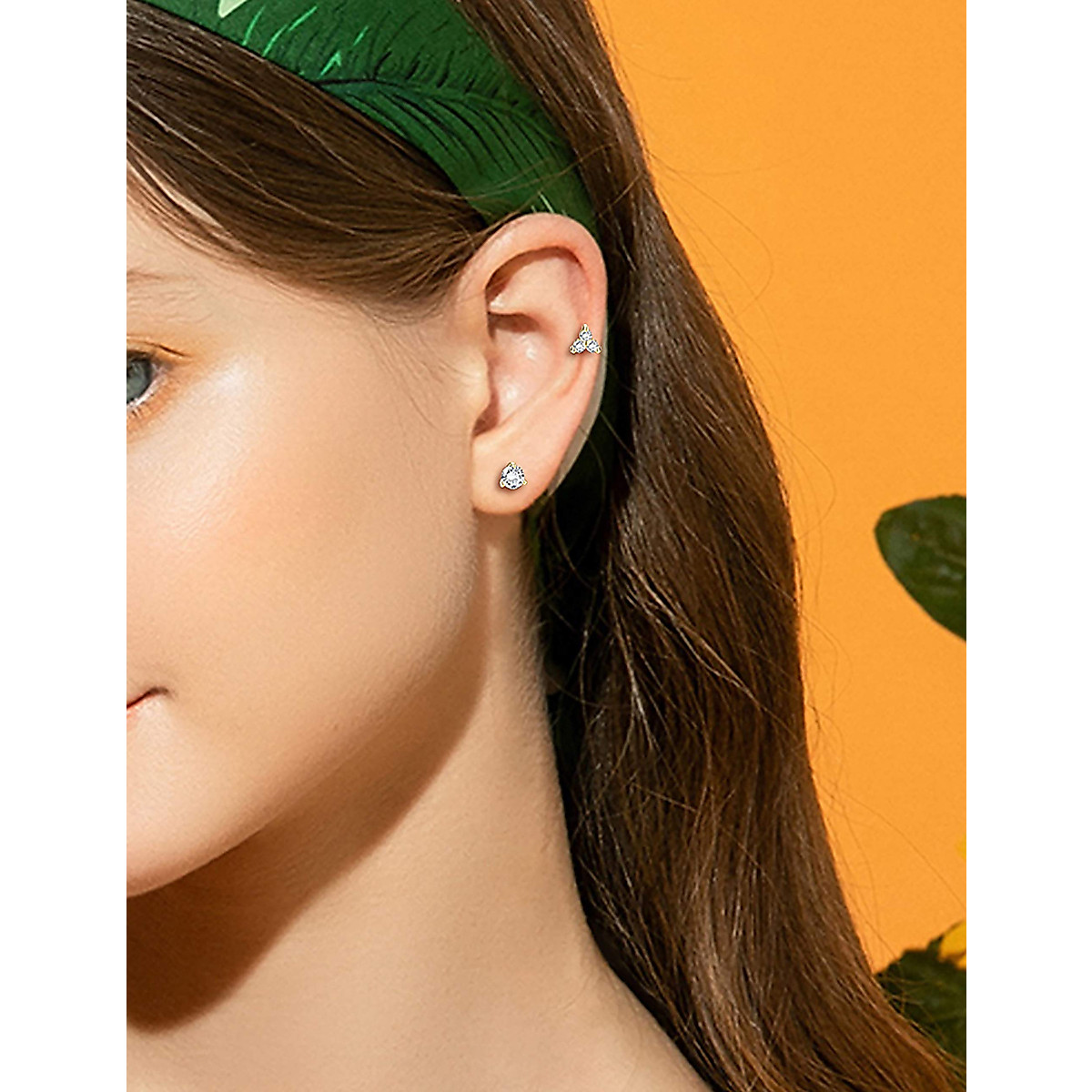 Milacolato Tiny Stud Earrings Set for Women 14K Gold Plated Sterling Silver Small Ball Trio Ball CZ Studs Round Cubic Zirconia Simulated Diamond Earring Minimalist Tragus Cartilage Piercing