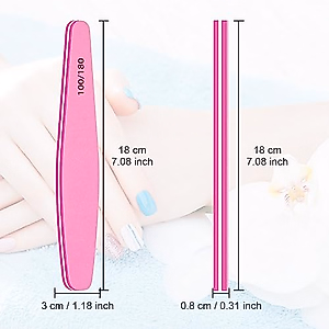 Anrui Emery Boards for Nails, 12 PCS Nail Files for Natural Nails, 100/180 Grit Double Sided Emery Boards for Nails, Reusable & Washable Professional Nail File for Home Salon - Pink