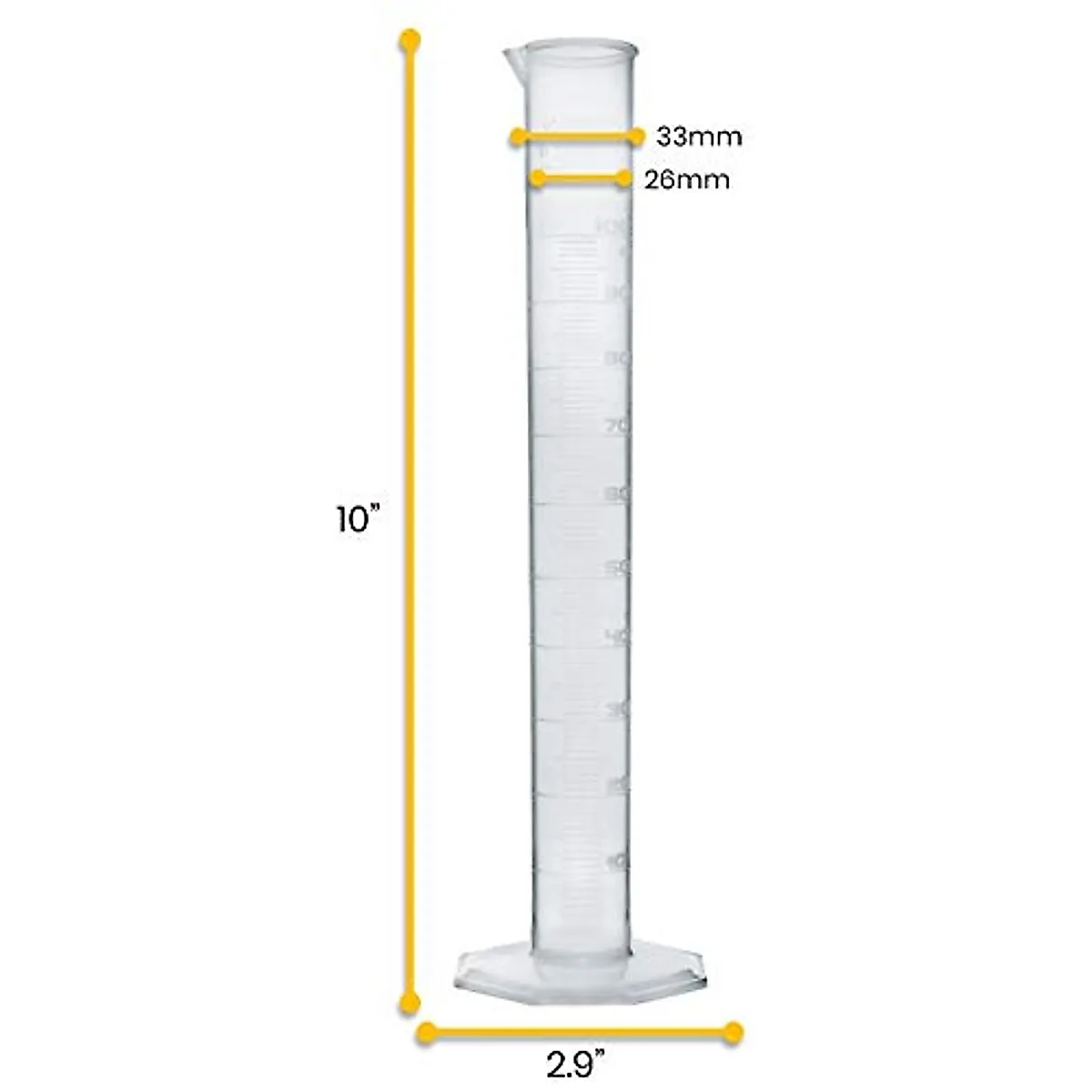 EISCO Graduated Cylinder, 100mL - Class A Tolerance - Octagonal Base - TPX Plastic - Industrial Quality, Autoclavable