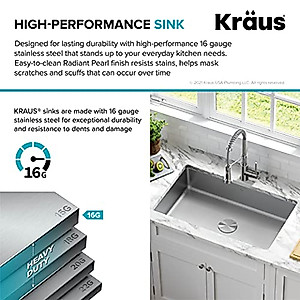 Kraus KCL-1700 Dex 16 Gauge Stainless Steel Single Bowl Sink with Spot Free 18-Inch Commercial Kitchen Faucet with Dual Function Pull-Down Sprayhead in All-Brite