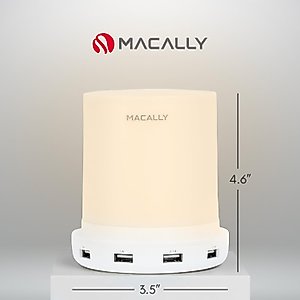 Macally Small Touch Lamps for Nightstand - Bedside Lamp with USB Port - 3 Way Dimmable Short Table Lamp for Small Spaces - Use as Night Light and Charger in Bedroom