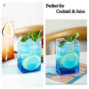 Tupalizy Square Glass Cups Tumbler Highball Drinking Glasses for Water Wine Beer Cocktails Juice Iced Tea Coffee Mixed Drinks Kitchen Party Home Everyday Use Clear Glassware, Set of 2, 8.5oz