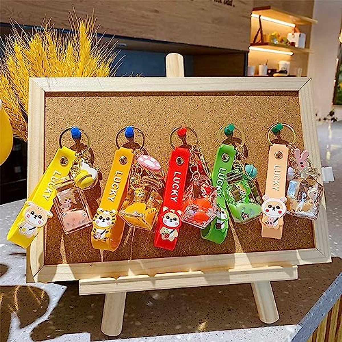 BEXOA Cute Keychain Kawaii Creative Shiba Inu Liquid Floating Lucky Bottle Keychain Backpack Charm Wristlet Bracelet Car Key Ring for Boy Girl Kid Women