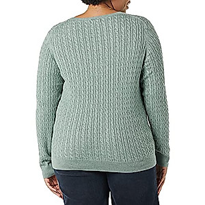 Amazon Essentials Women's Lightweight Long-Sleeve Cable Crewneck Sweater (Available in Plus Size), Sage Green Heather, Medium