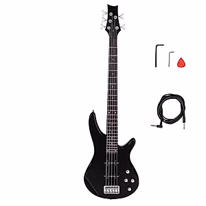 Ktaxon 5 String Electric Bass Guitar, Full Size Standard Right Handed Rosewood Fretboard Bass Kit with Strap, Cable, Pick, Wrench Tool (Black)