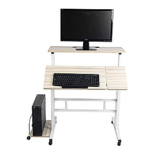 Mind Reader SDROLLXL-WHT Mobile Sitting, Standing Desk Rolling Reversible Home Office Laptop Workstation with Side Storage, Locking Wheels, X-Large, White