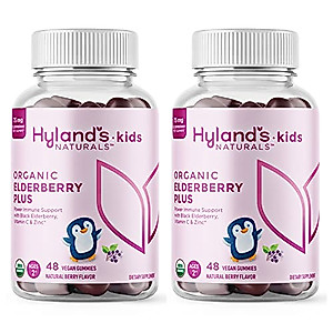 Hyland's Naturals Kids Organic Elderberry Plus Gummies, Organic Black Elderberry with ZINC and Vitamin C, Immune Support for Children, 48 Vegan Gummies (2 Pack)