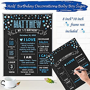 Half Birthday Decorations Baby Boy, Hombae 1/2 Birthday Boy Decorations Supplies, 6 Months Birthday Decorations Boy, Blue Glitter Half Birthday Banner with Triangle Flag Banner, 1/2 Birthday Hat Crown with Blue Bow Tie, Halfway to One Cake Topper, Blue Gr