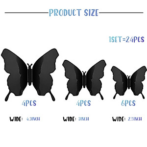 48 Pieces Butterfly Wall Decor DIY Mirror 3D Butterfly Stickers Removable Butterfly Decals for Home Nursery Classroom Kids Bedroom Bathroom Living Room Decor (Black)