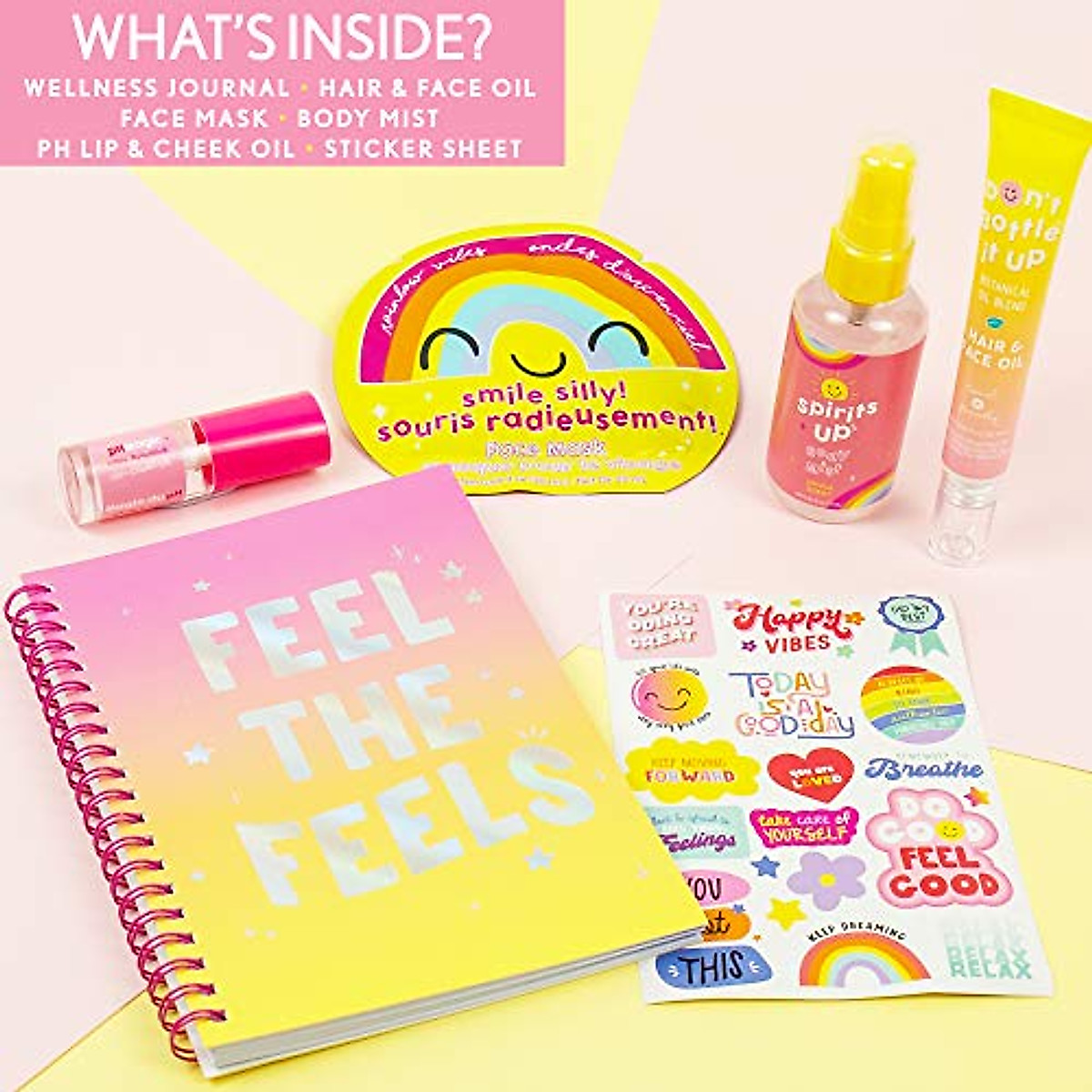 Just My Style MoodJoy Happi Birdi Happiness Beauty Set by Horizon Group USA, Mood-Boosting Wellness Kit, Self-Care Kit, Mindfulness Journal, Facial Sheet Mask, Body Mist Spray, Clean Beauty Products