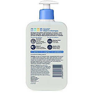 CeraVe Baby Wash & Shampoo | 2-in-1 Tear-Free Baby Wash for Baby Skin & Hair | Fragrance, Paraben, Dye, Phthalates & Sulfate Free for Baby Bath| Baby Soap with Vitamin E | 16 Ounce