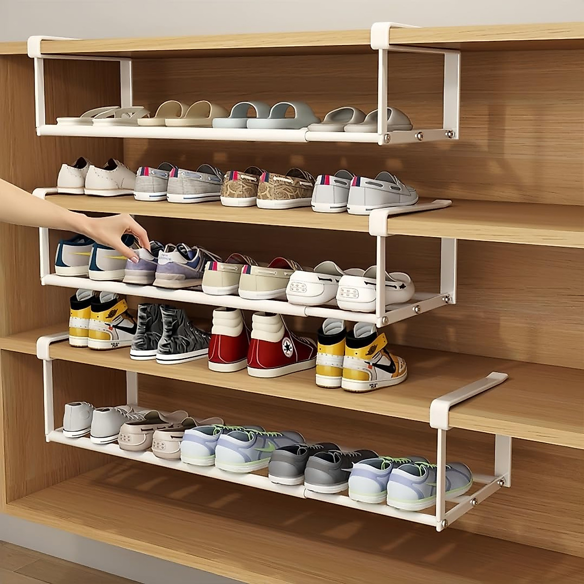 1pcs Shoe Storage Rack Retractable Shoe Cabinet Hanging Shoe Rack White Shoe Rack Expandable Shoe Rack Adjustable Shoe Rack Multifunctional Cabinet Shelf Storage Under The Shelf Hanging Shelf