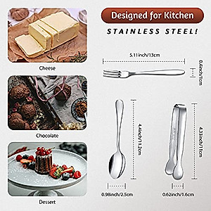 24 Pieces Charcuterie Accessories for Party, Appetizer Forks and Spoons Stainless Steel Charcuterie Utensils Mini Serving Tongs for Valentines Party Salad Dessert Cocktail (Silver, Vivid Sharp Spoon)