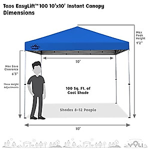 YOLI Taos EasyLift 100 10’x10’ Instant Pop-Up Canopy Tent with Carry Bag, Blue