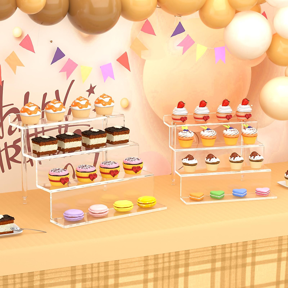 NIUBEE Acrylic Riser Display Shelf, Clear Display Stand for Amiibo Funko POP Figures,4 Tier Cupcakes Stand Perfume Organizer and Storage (9 Inch Small)