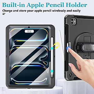 Case for iPad Pro 13 Inch 7th Generation 2024: Military Grade Cover for iPad Pro 13" (M4) W/Screen Protector - Stand - Handle - Shoulder Strap - Pencil Holder- Red