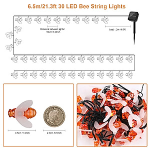 BLOOMWIN Solar String Lights, 30 LED Outdoor Waterproof Simulation Honey Bees Decor, 21.3ft 8 Modes Fairy Lights Hanging Decorative for Garden,Christmas, Patio Yard, Party, Warm White