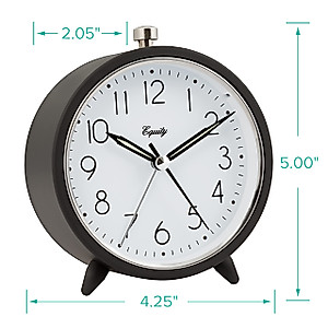 Equity 20091 5 Inch Silent Sweeping Quartz Metal Alarm Clock, Dark Gray