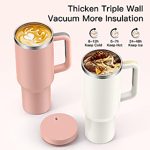 Bailkind 40oz 1180ml Tumbler With Straw and Lid X2, Spill-Proof Double Wall Stainless Steel Vacuum Insulated Cup Travel Flask Mug With Handle for Water, Iced/Hot Tea or Coffee