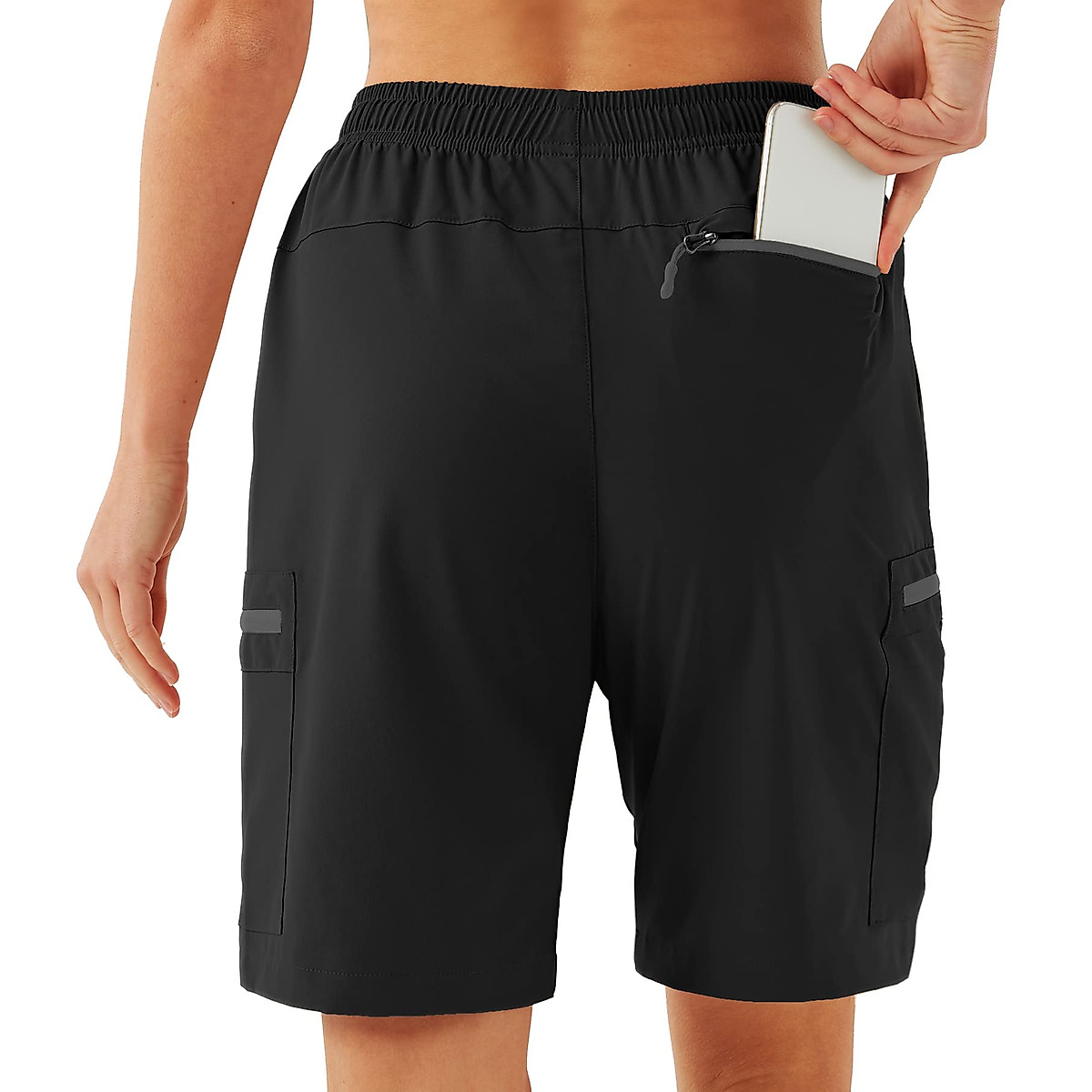 URBEST Women's Hiking Cargo Shorts Quick Dry Lightweight Summer Shorts for Women Outdoor Travel Golf Active with Zipper Pockets Black L