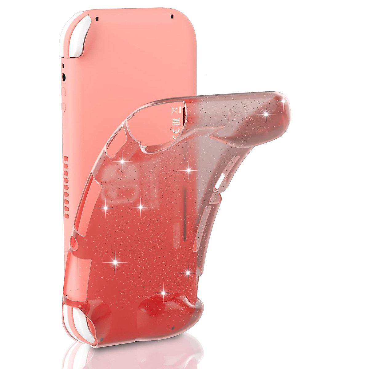 Switch lite Clear Glitter Case, Switch lite Coral Case, Switch lite Soft TPU Case - Coral