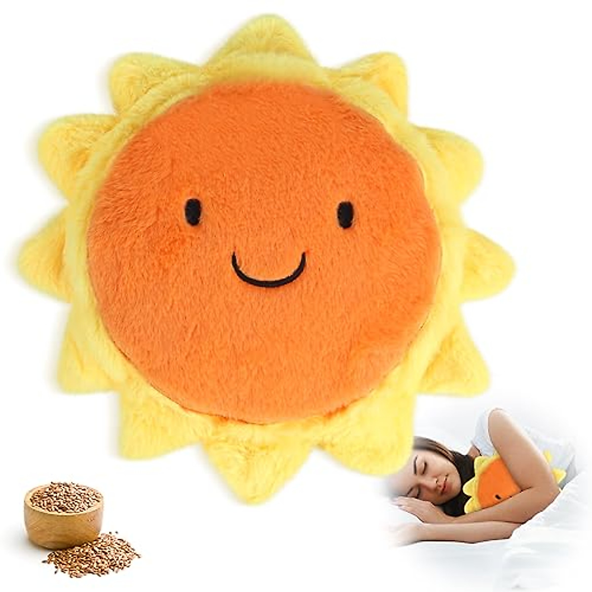 Atsuwell Microwave Heating Pad, Multipurpose Warm Moist Heat Pillow, Fluffy Microwavable Heat Pad for Pain Relief, Moist Heat Compress for Cramps, Muscles, Joints, Back, Neck and Shoulders, Yellow Sun