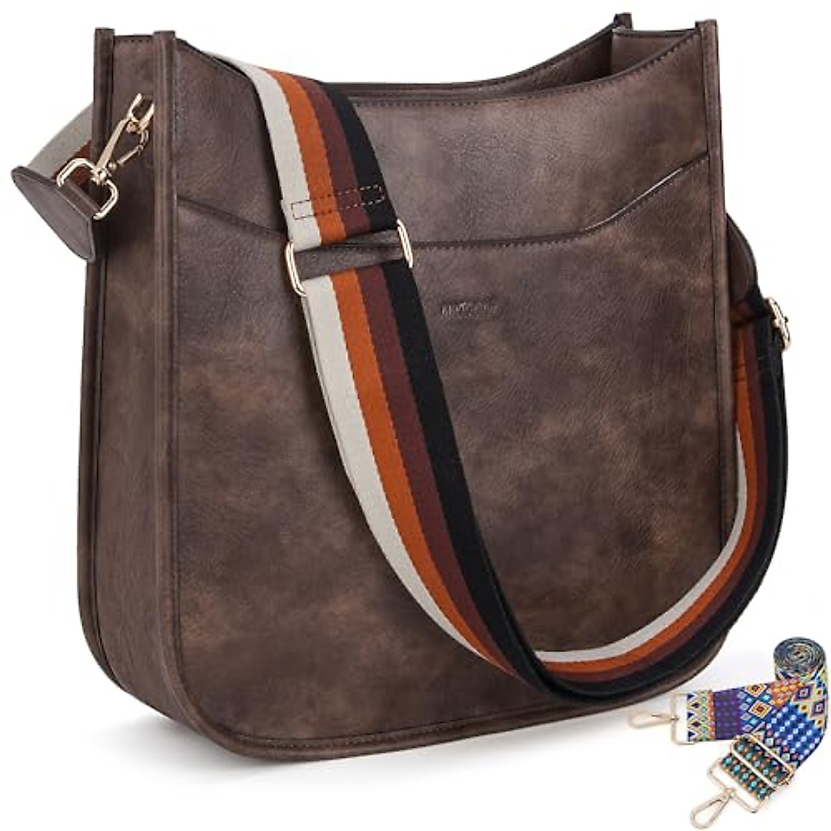 HKCLUF Crossbody Bag for Women Vegan Leather Hobo Handbags Women Fashion Shoulder Bags Cross-body Purse with 2PCS Adjustable Strap(Coffee)