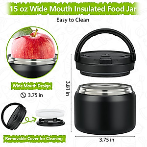 JOOPETALK 15oz Thermo Food Jar for Kids,Insulated Vacuum Food Jar for Hot & Cold Leak Proof Lunch Container Stainless Steel Wide Mouth Soup for School Travel