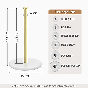 KES Gold Paper Towel Holder Kitchen Standing Paper Towel Roll Holders with Marble Base for Standard or Jumbo-Sized Rolls Brushed Brass, KPH100-BZ