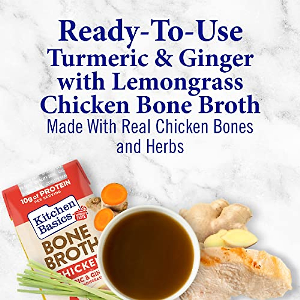 Kitchen Basics Turmeric & Ginger With Lemongrass Chicken Bone Broth, 8.25 oz Carton, (Pack of 12)