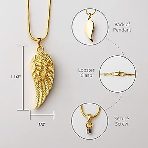 Perfect Memorials Custom Engraved Wing of an Angel 14k Gold Vermeil Cremation Jewelry (1 Cu/In) - Beautiful Keepsake Necklace/Memorial Urn Pendant For 1 Cu/In of Adult Human Ashes, Lock of Hair